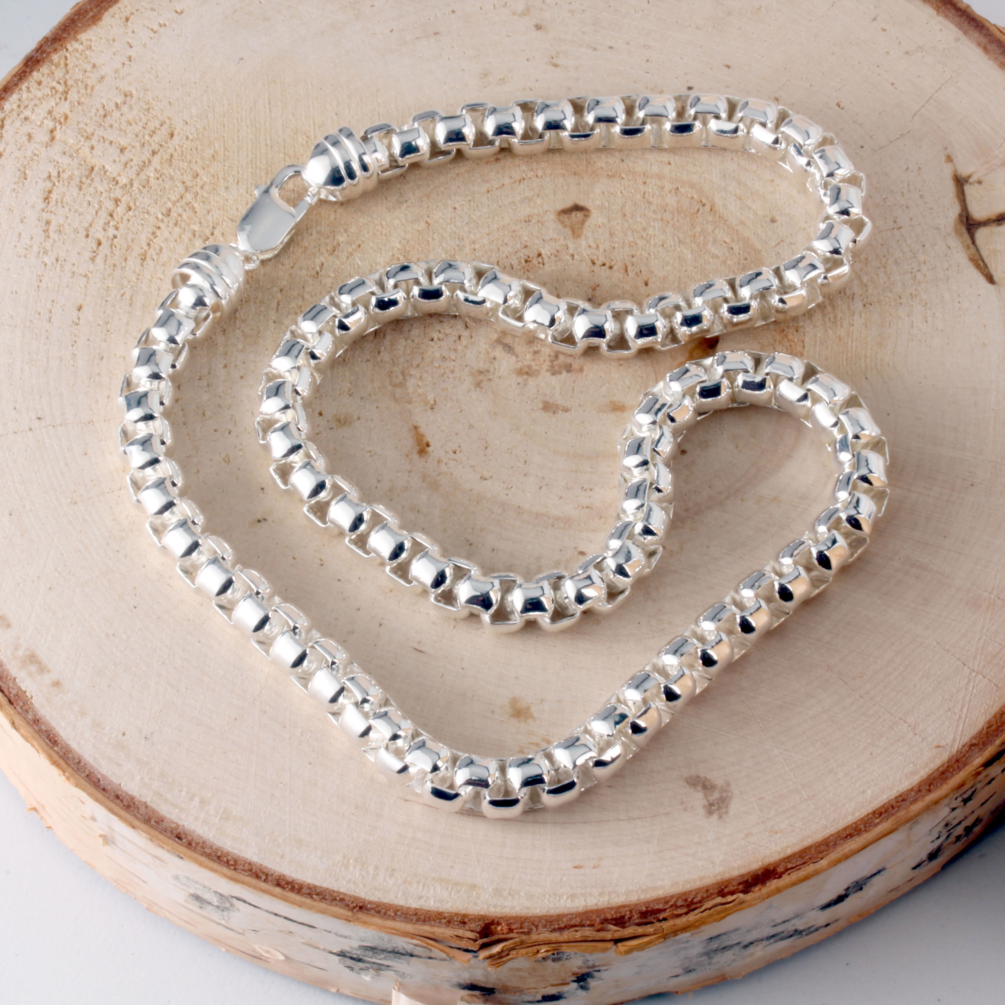 Heavy Chunky Solid Sterling Silver Box Belcher Chain - 7.50mm Width