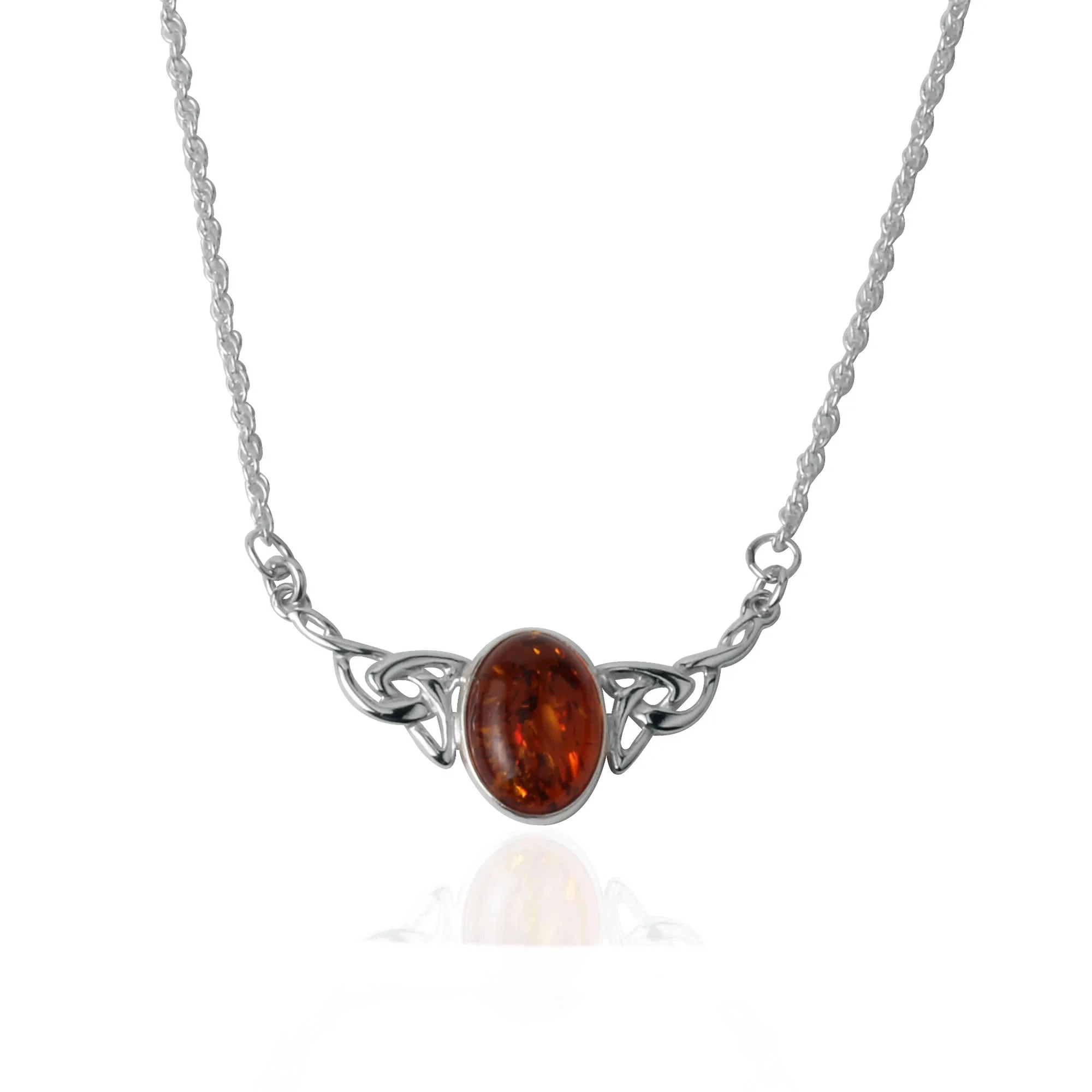 Sterling Silver Oval Baltic Amber Celtic Necklace