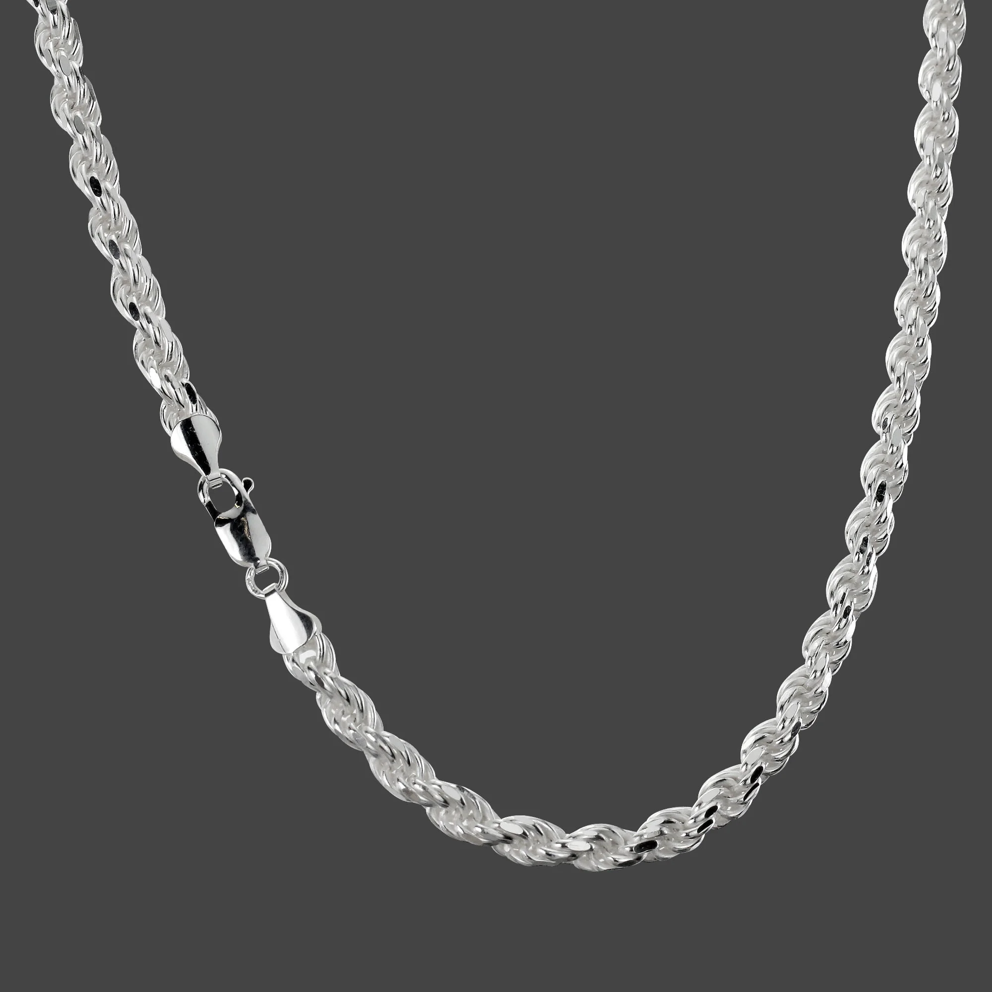 Men's Rope Chain. Solid Sterling Silver Diamond Cut Rope Chain 5.5mm