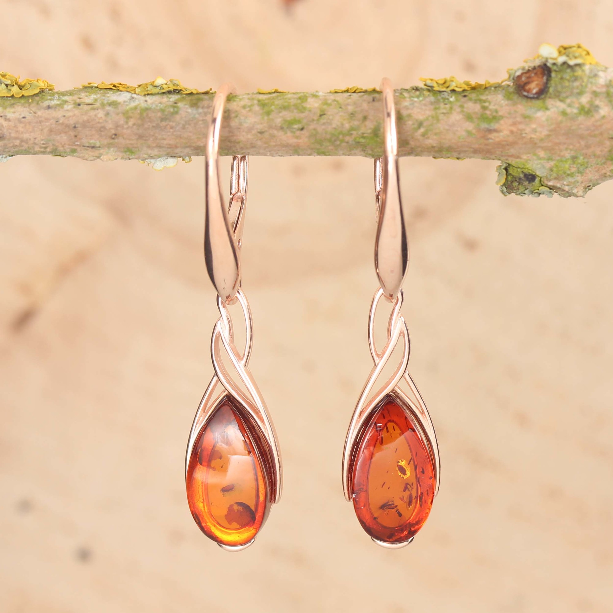 Honey Baltic Amber Sterling Silver Rose Gold Plated Earrings