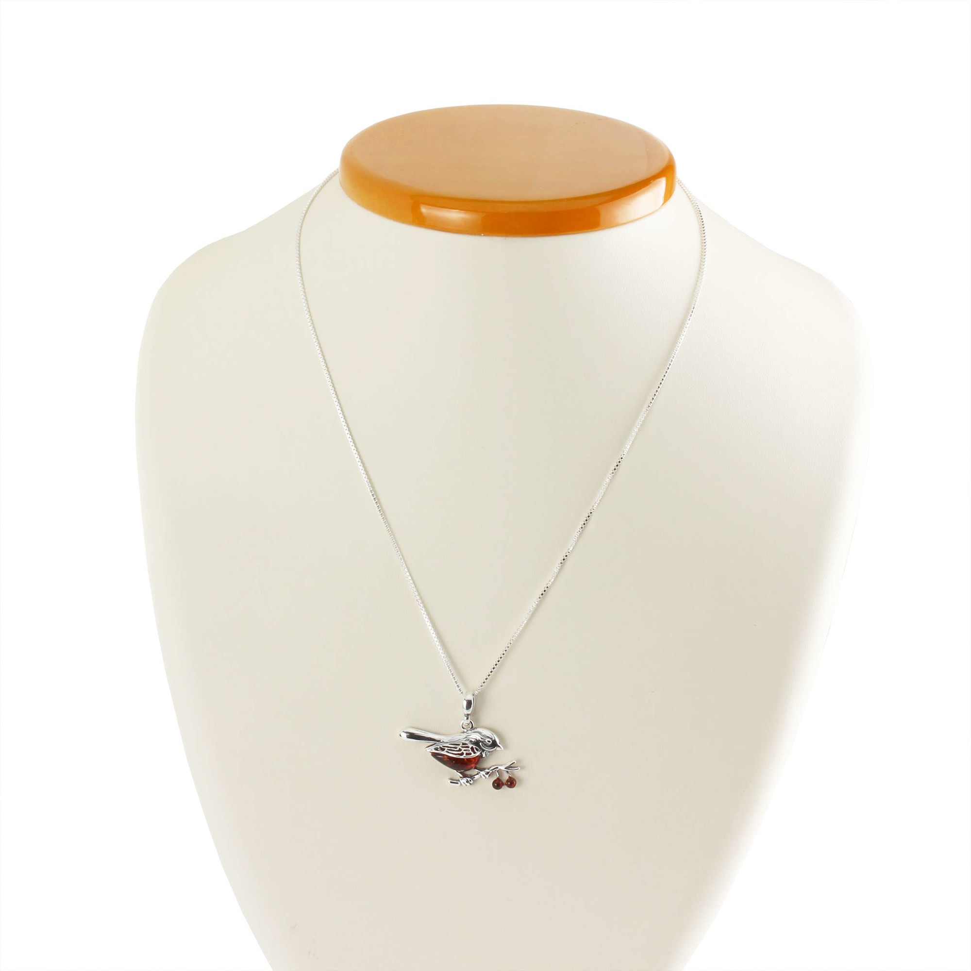 Sterling Silver Baltic Amber Robin Pendant