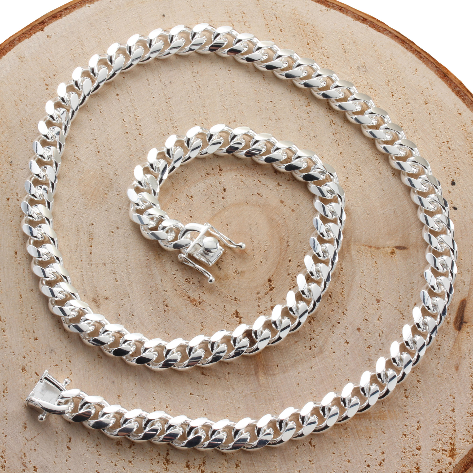8.5mm Width Heavy Men's Solid Sterling Silver Miami Cuban Curb Chain