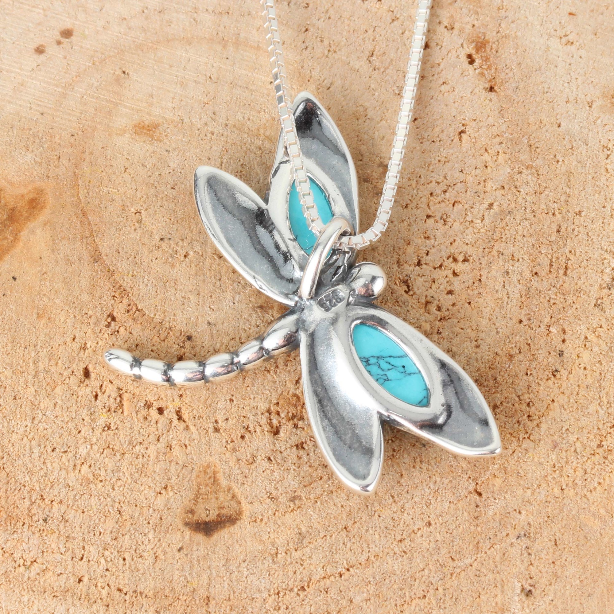 Turquoise Sterling Silver Oxidised Dragonfly Pendant