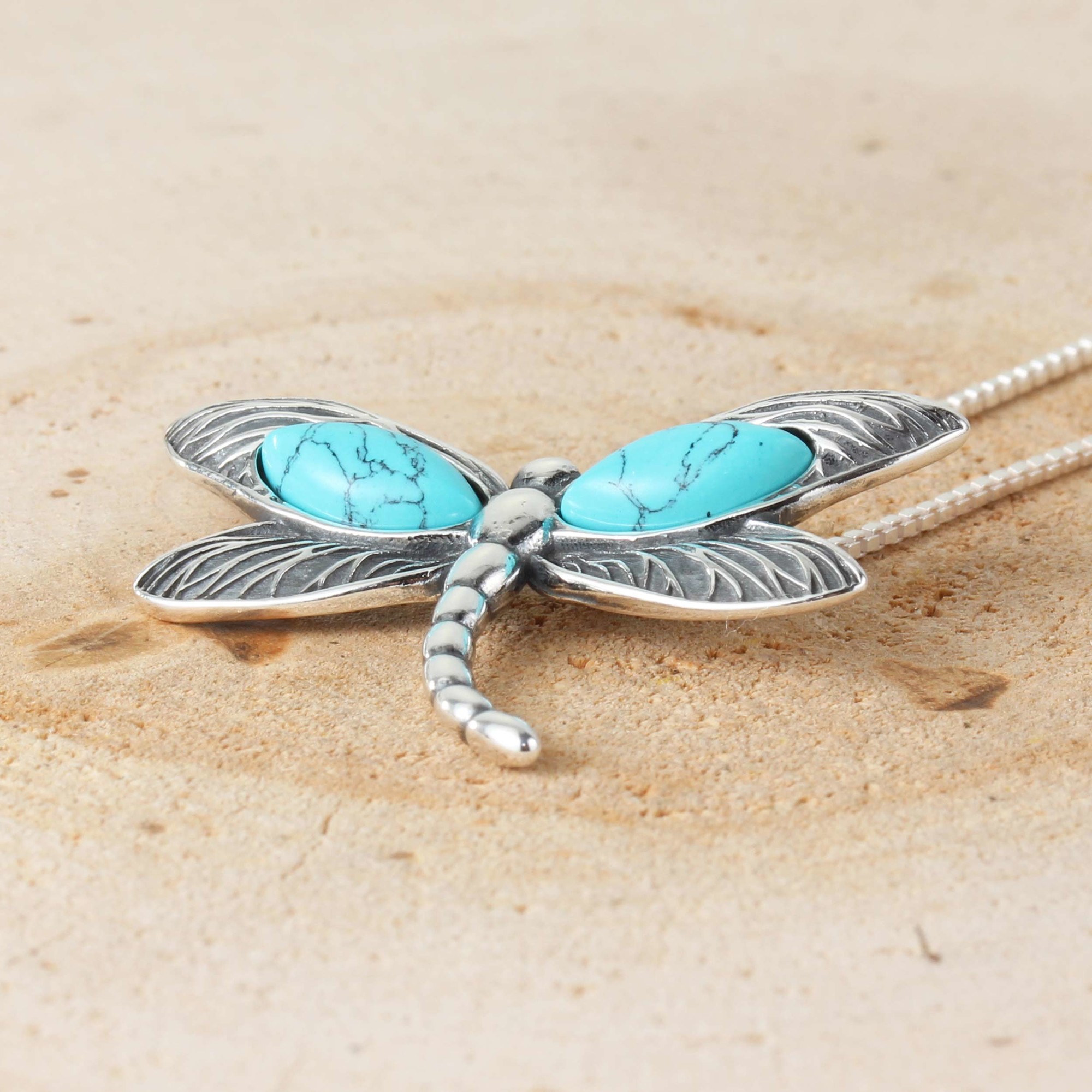 Turquoise Sterling Silver Oxidised Dragonfly Pendant