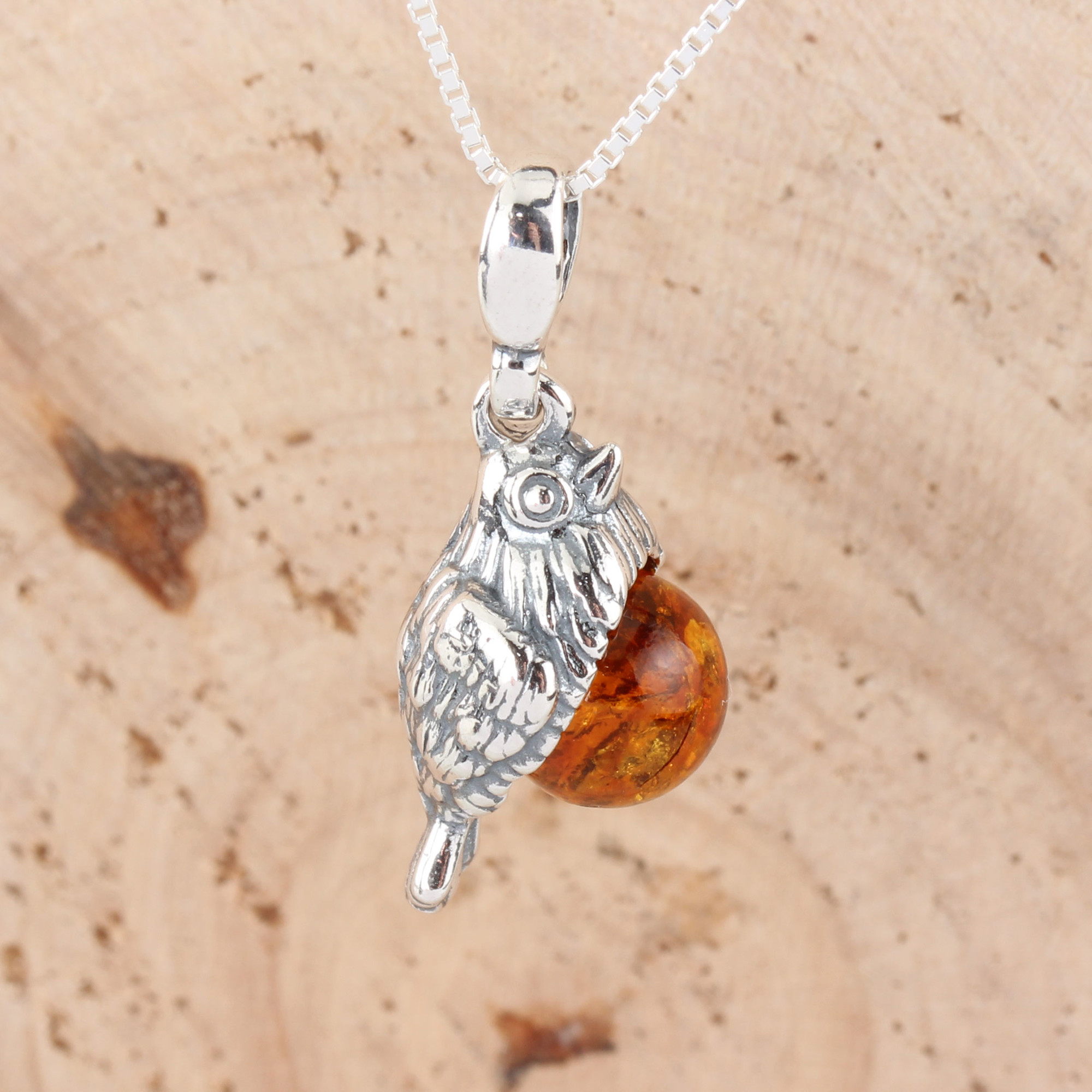 Christmas Robin Pendant Set With Baltic Amber Sterling Silver