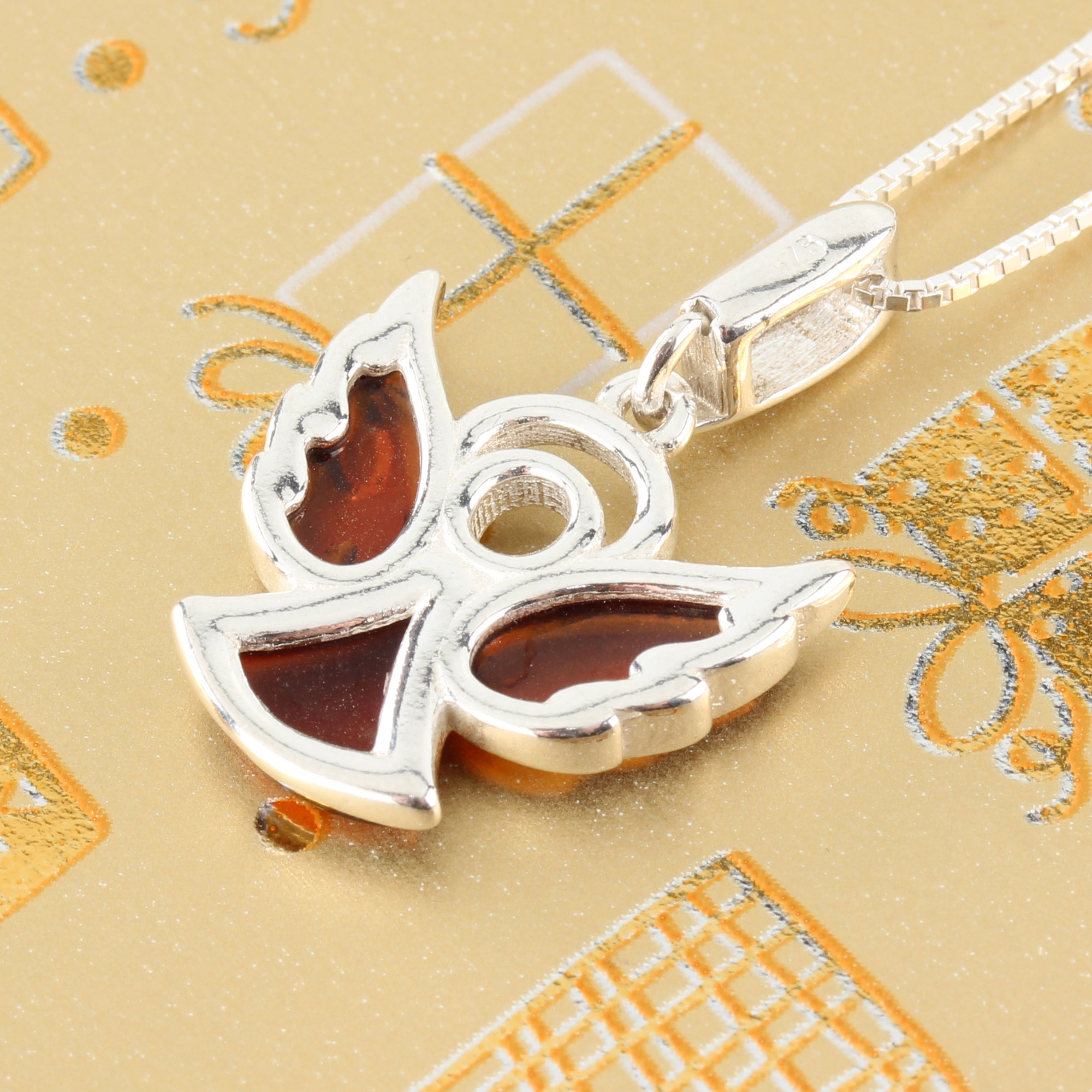 Sterling Silver Baltic Amber Angel Pendant