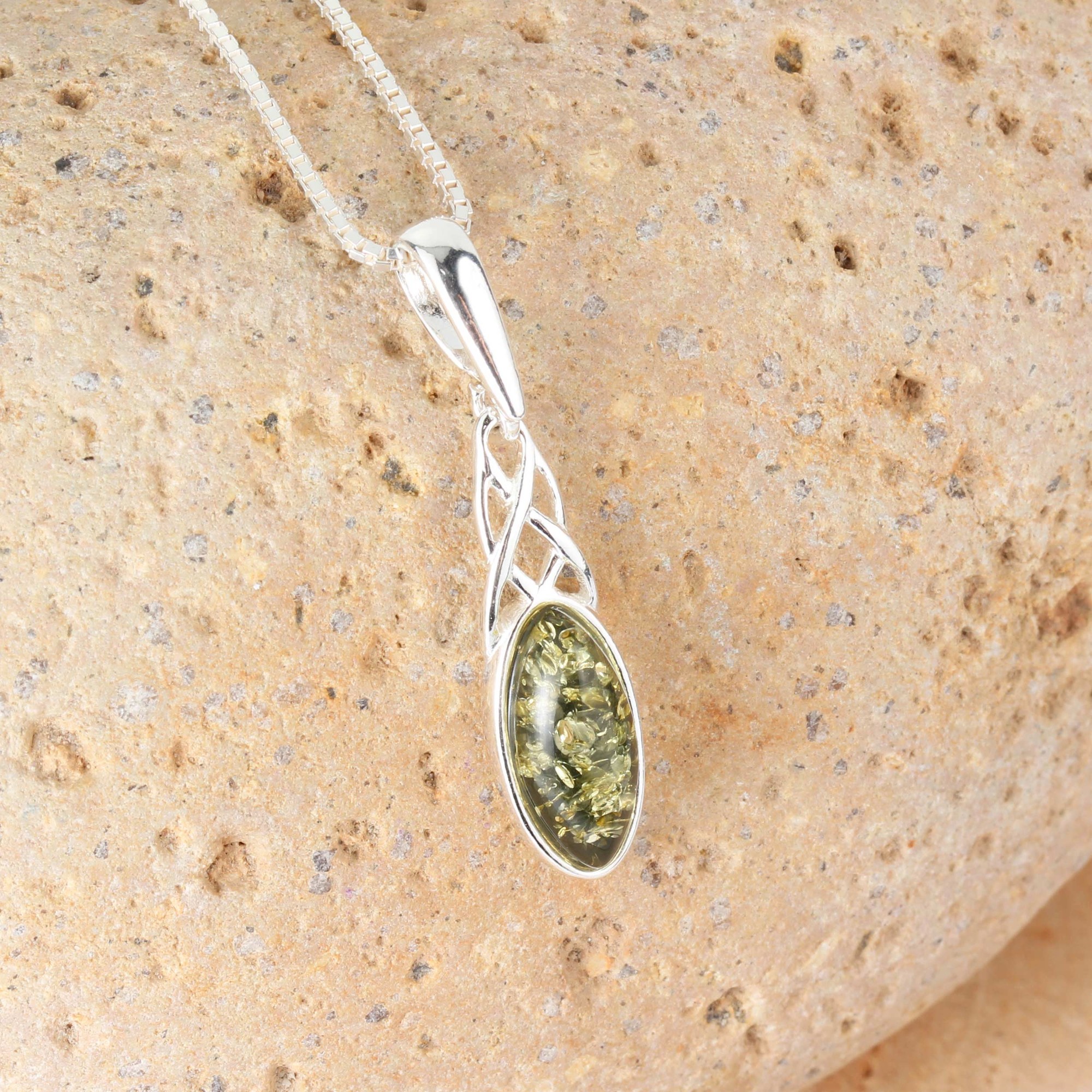 Green Baltic Amber Celtic Design Sterling Silver Pendant