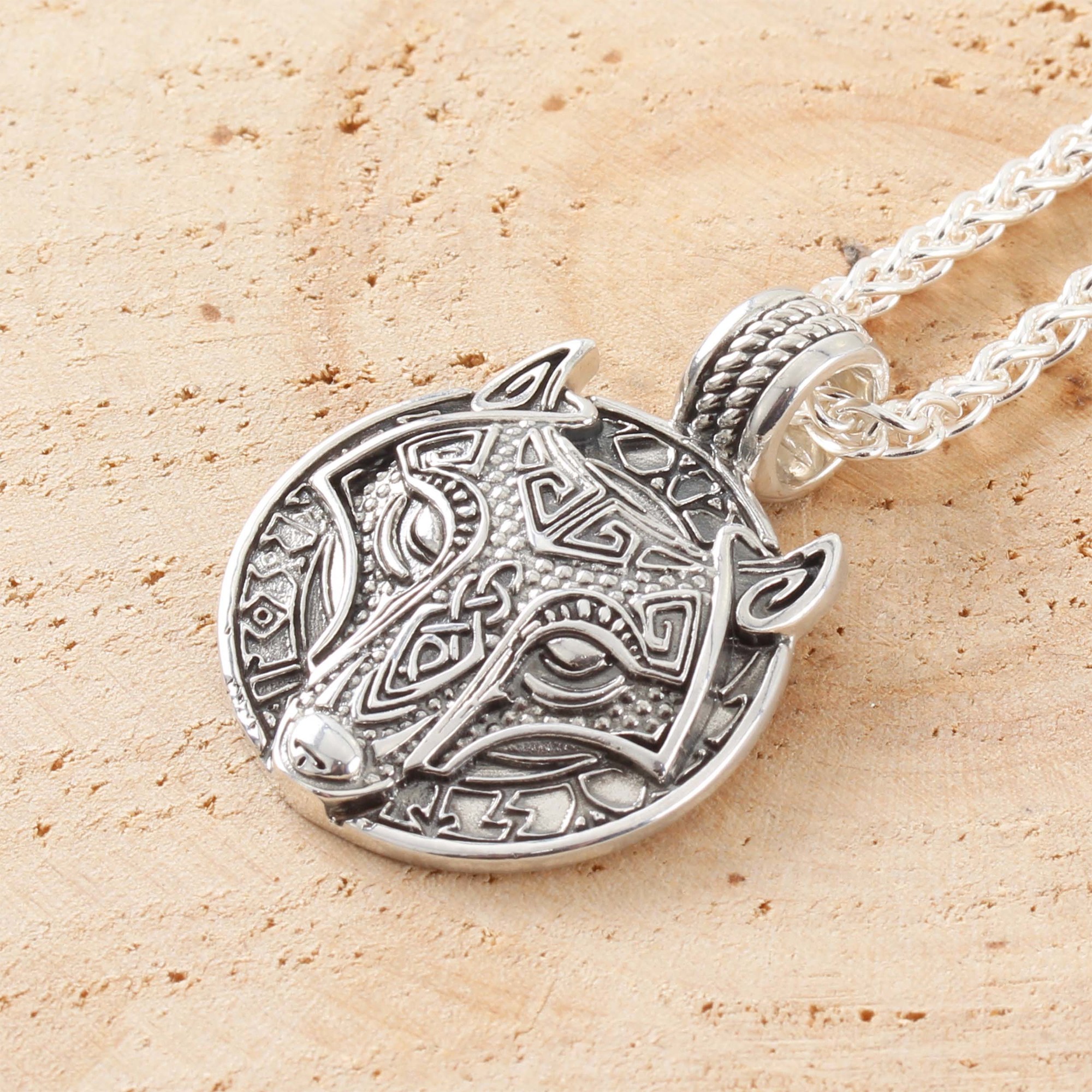 Fenrir Wolf Pendant Solid Sterling Silver Pendant Norse Mythology