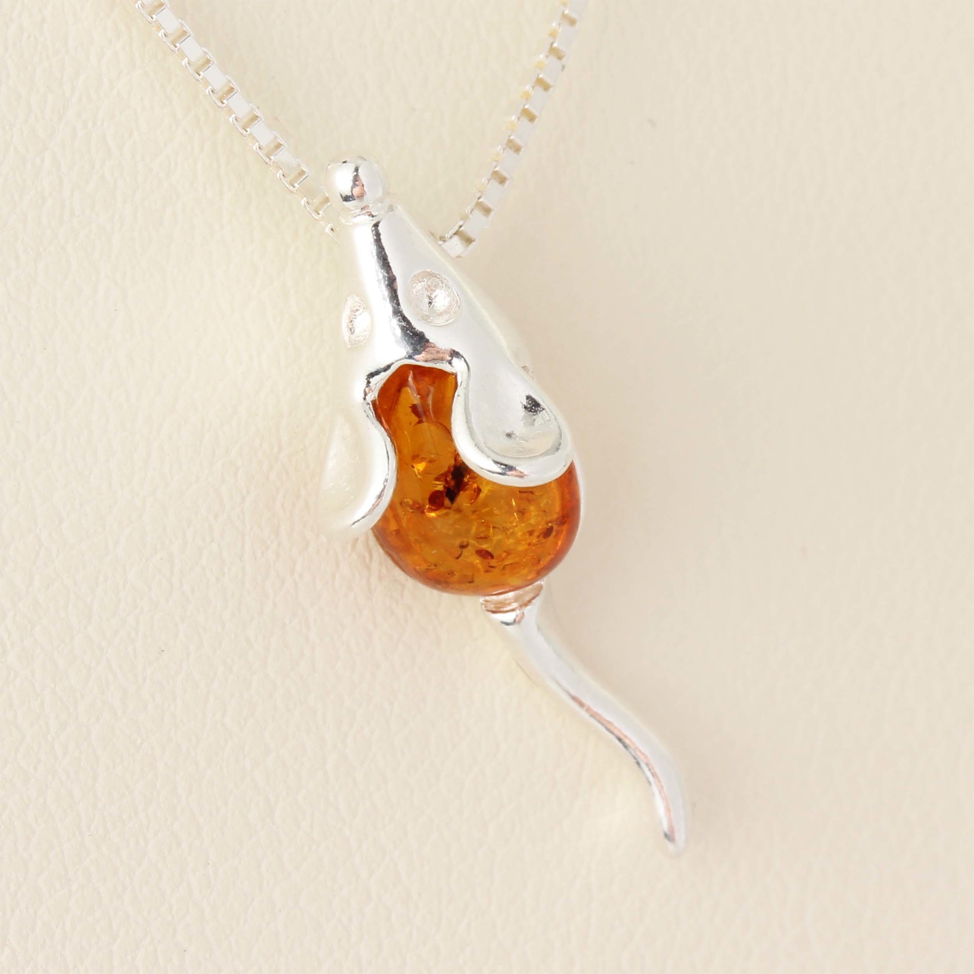 Small Mouse Sterling Silver Baltic Amber Pendant