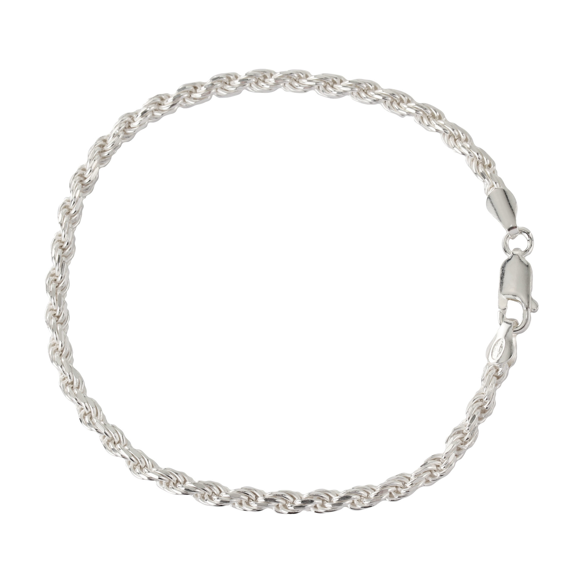 3.3mm Diamond Cut Sterling Silver Hallmarked Ladies Rope Bracelet
