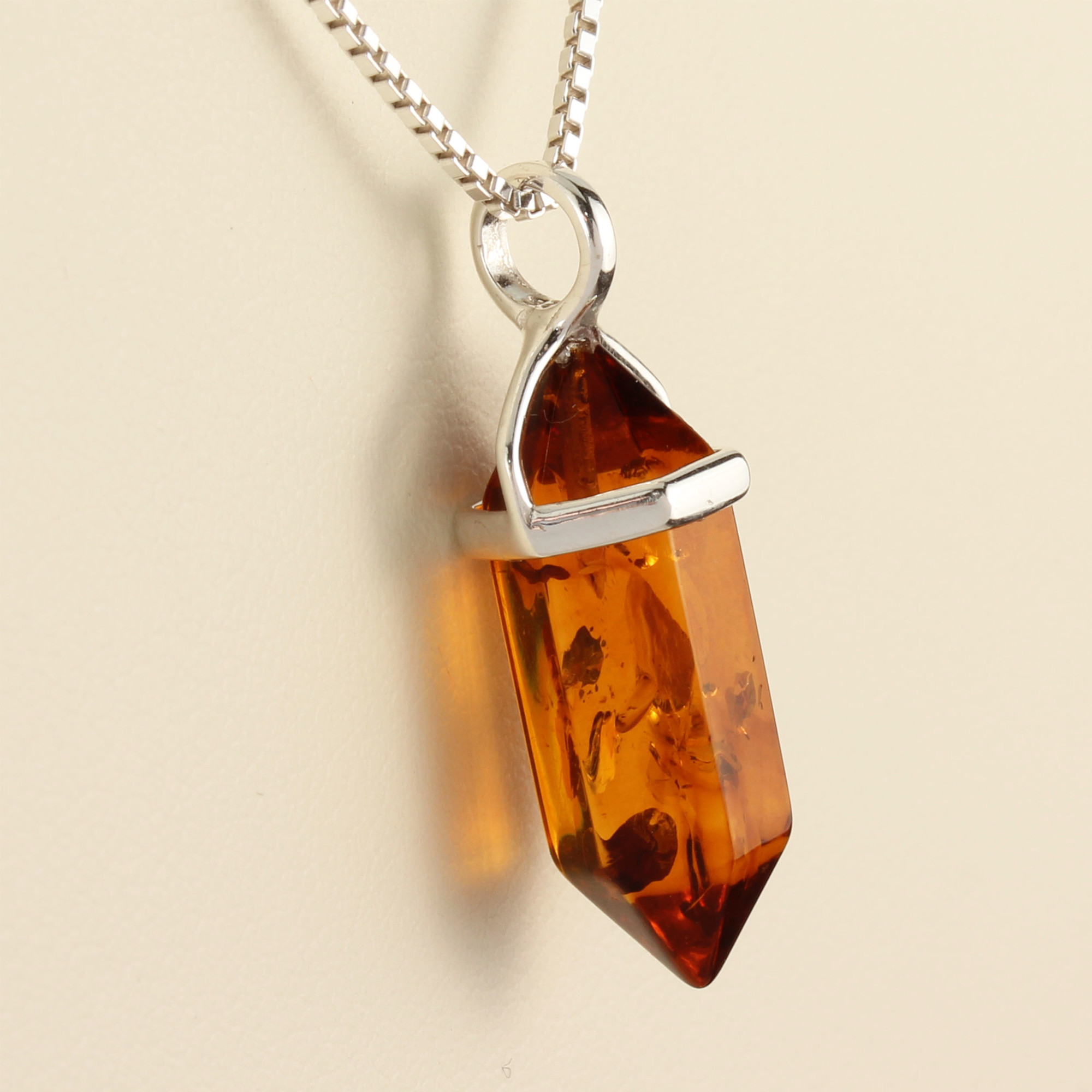Honey Baltic Amber Crystal Sterling Silver Pendant