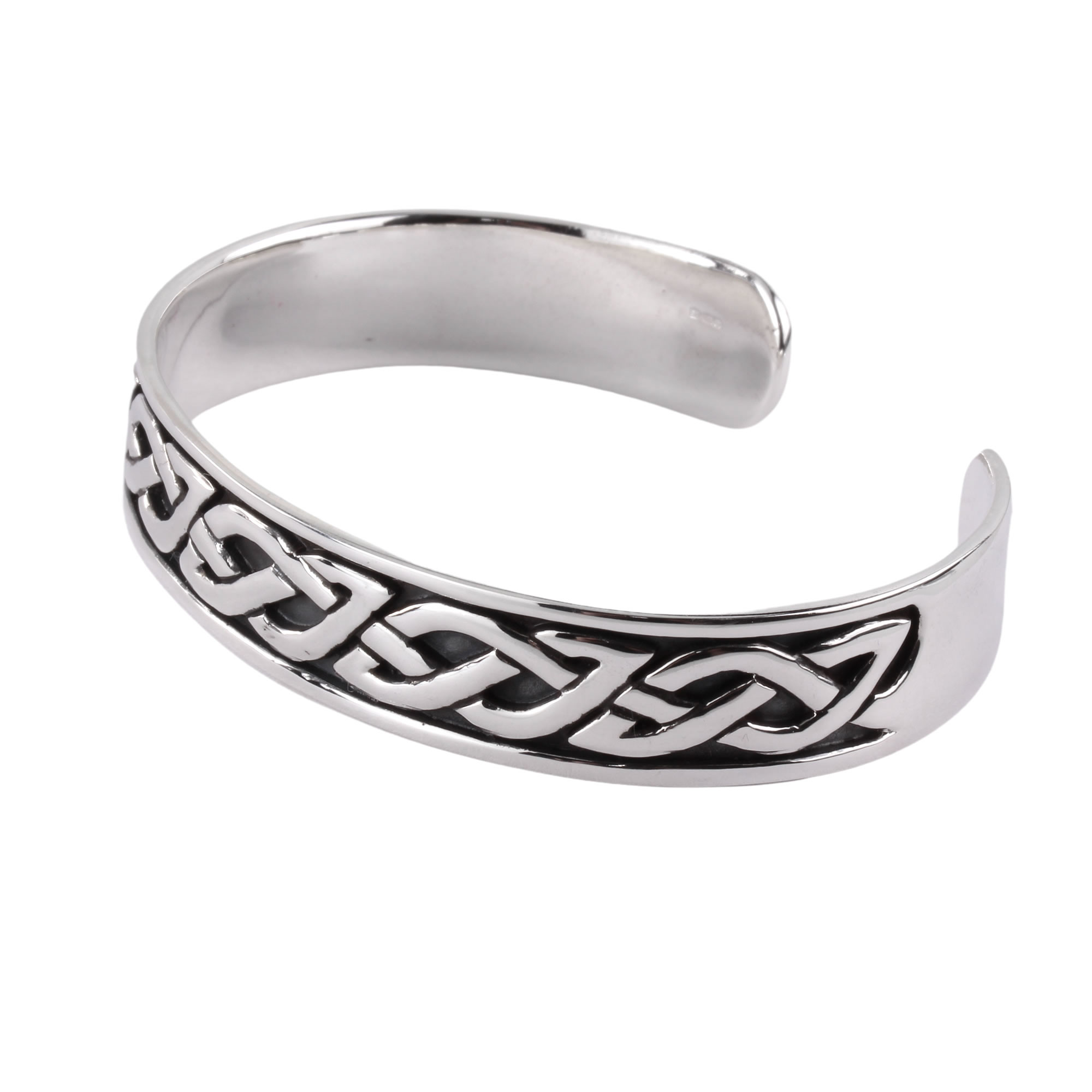 Men's Solid Sterling Silver Oxidised Celtic Bangle 13mm Width