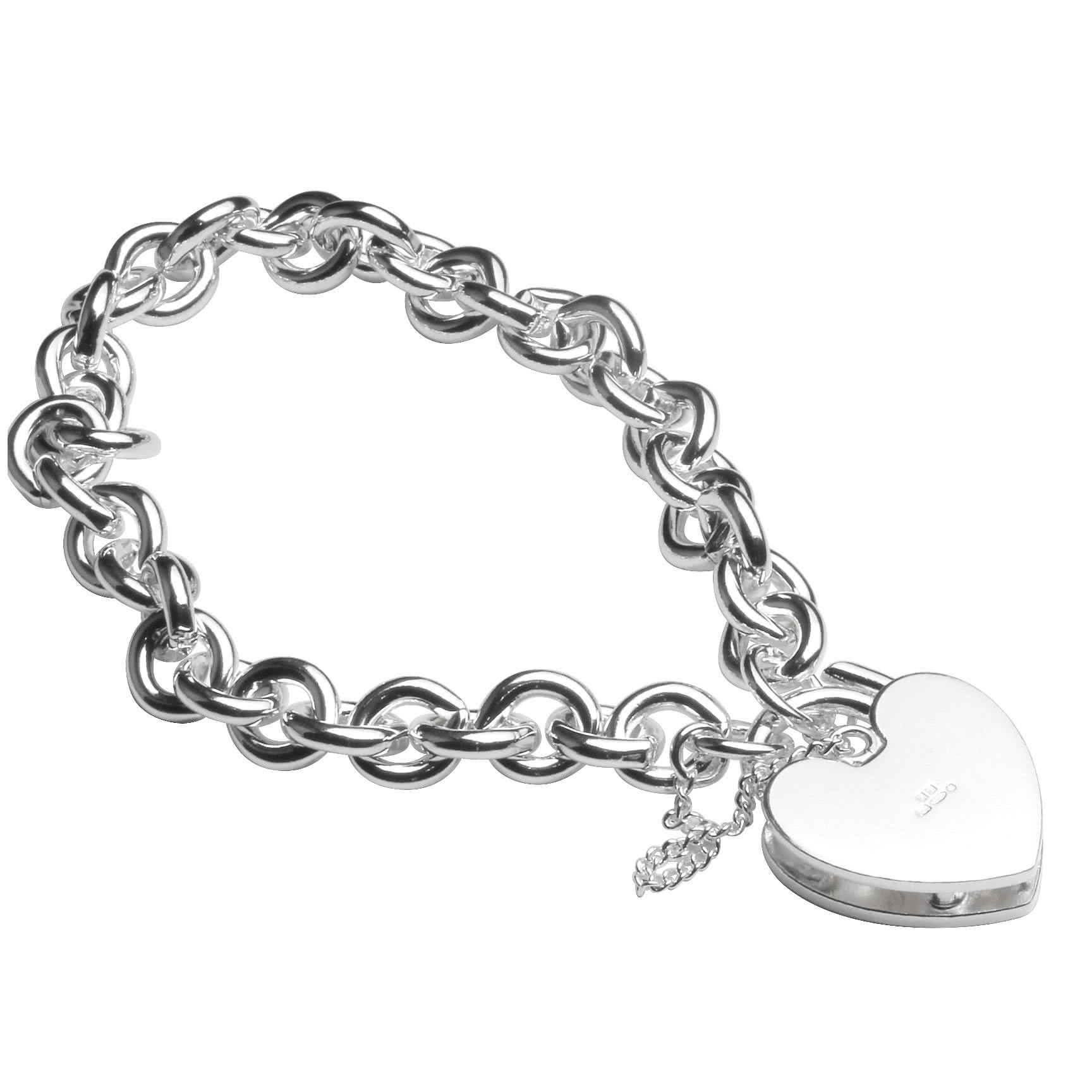 Heavy Solid Silver Charm Bracelet With Large Padlock Closure